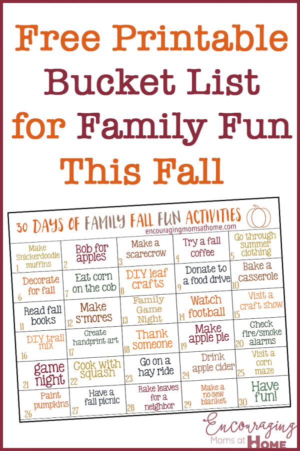 FREE 30 Fall Family Fun Ideas Printable List Free Homeschool Deals