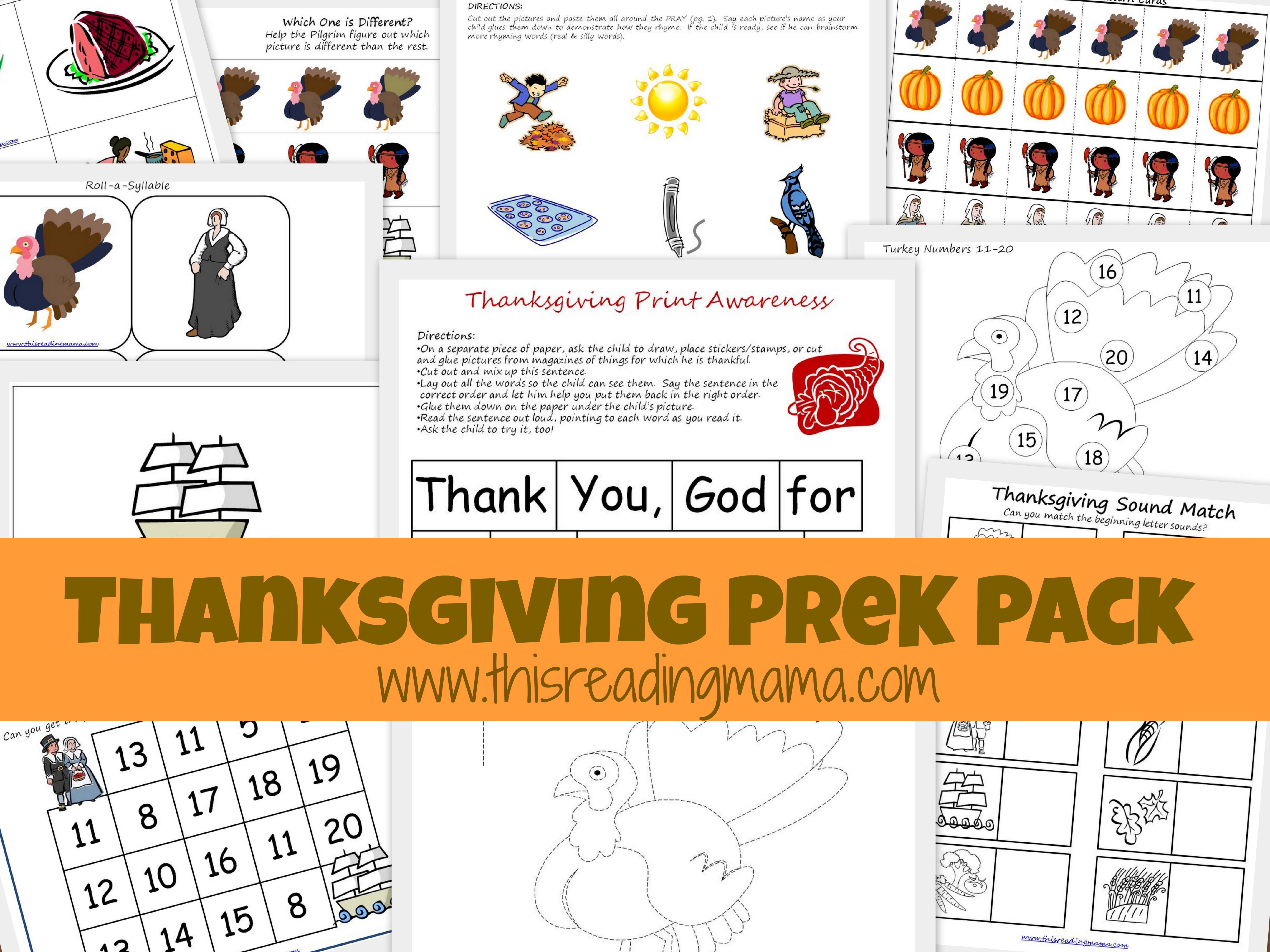 Free Preschool Worksheets: Thanksgiving Printable Sets