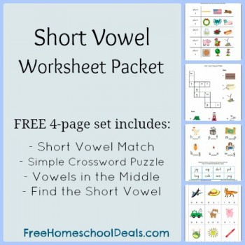 Free Short Vowel Worksheets: Short Vowel Match, Simple Crossword Puzzle ...