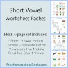 Free Short Vowel Worksheets: Short Vowel Match, Simple Crossword Puzzle ...