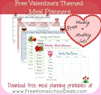 Free Monthly and Weekly Meal Planners: Valentine's Themed for February