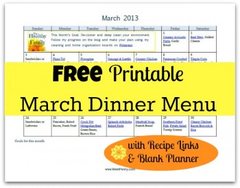 Free Printable March Dinner Menu (Recipe Links Included!)