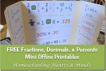 Homeschool Freebie: FREE Fractions, Decimals, and Percents Mini Office ...