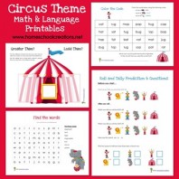 Free Worksheets: Circus Theme Math and Language Printables