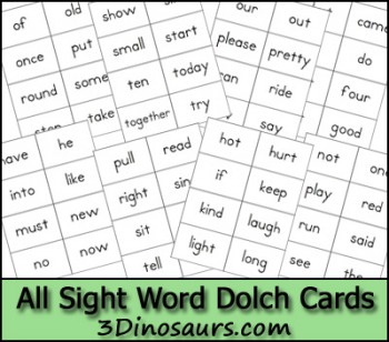 Free Free Sight Word Dolch Cards & Lists