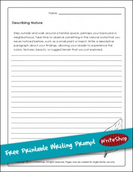 Free Printable Writing Prompt: Describing Nature