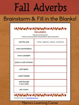 Free Fall Adverbs Worksheet