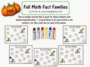 Free Math Worksheets: Fall Math Fact Families