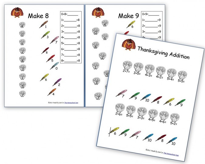 Thanksgiving Worksheets: Free Basic Addition and Number Family Sheets
