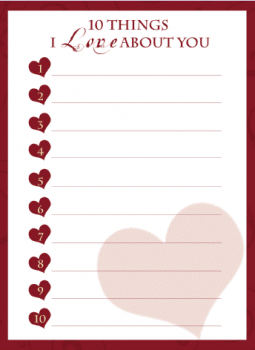 Free Printables: Ten Things I Love About You