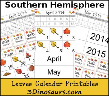 Free Leaves Calendar for Southern Hemisphere