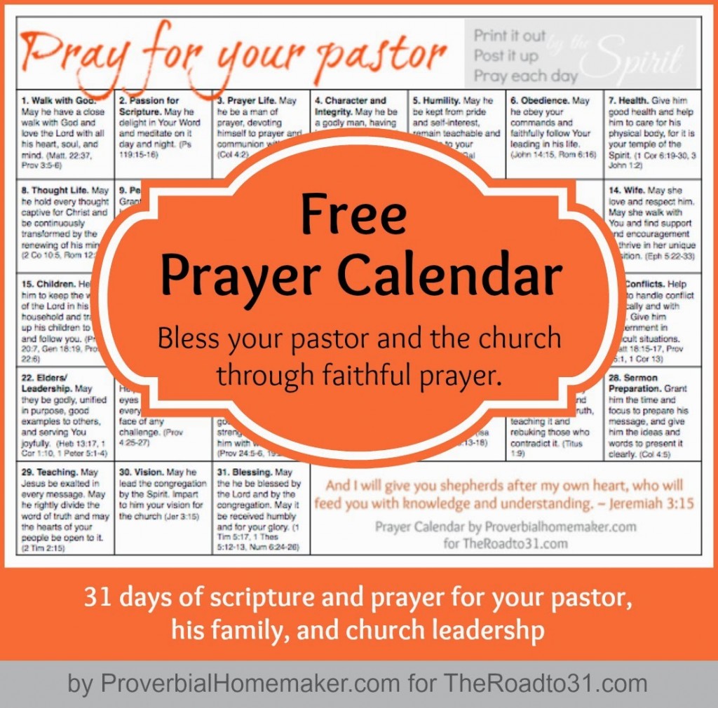 Free Praying for Your Pastor Printable Calendar