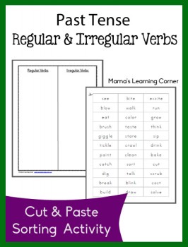 Free Past Tense Regular and Irregular Verb Sort Worksheets