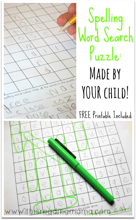 Free Spelling Word Search Puzzle ~ Made by Your Child!