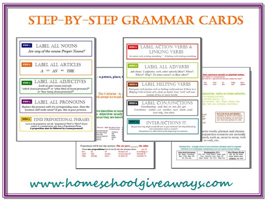 Free Step-by-Step Grammar Cards and Memory Work Cards