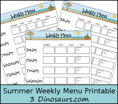Free Summer Weekly Menu Planner