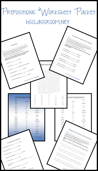 FREE Prepositions Worksheet Packet
