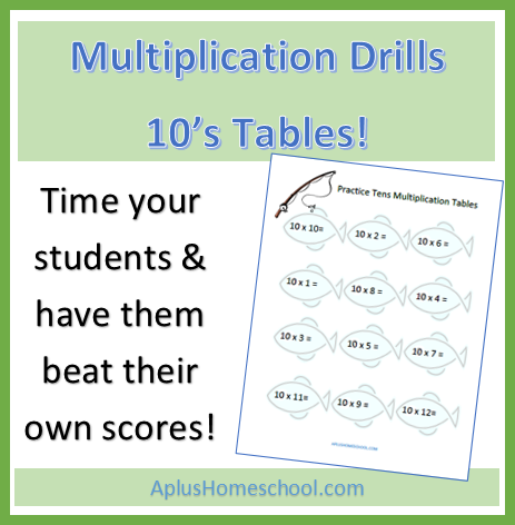 FREE 10's Multiplication Table Drill Sheet