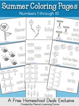 FREE Summer Coloring Pages: Numbers 1-10