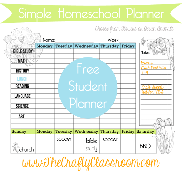 FREE Weekly Homeschool Student Planner FREE Weekly Homeschool Student Planner