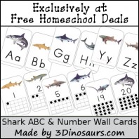 Free SHARK Themed ABC and Number Wall Card Printables