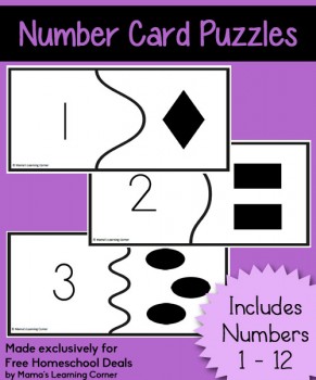 Free Number Card Puzzles - Numbers 1-12
