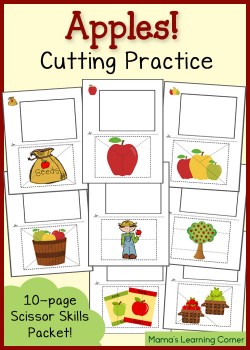 FREE Cutting Practice Worksheets- Apple Themed