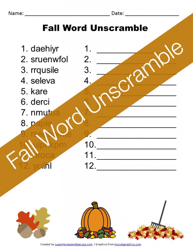 FREE Printable Fall Word Scramble FREE Printable Fall Word Scramble