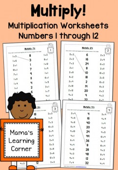FREE Multiplication Worksheets Numbers 1-12