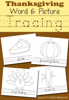 FREE Thanksgiving Word and Picture Tracing Pages