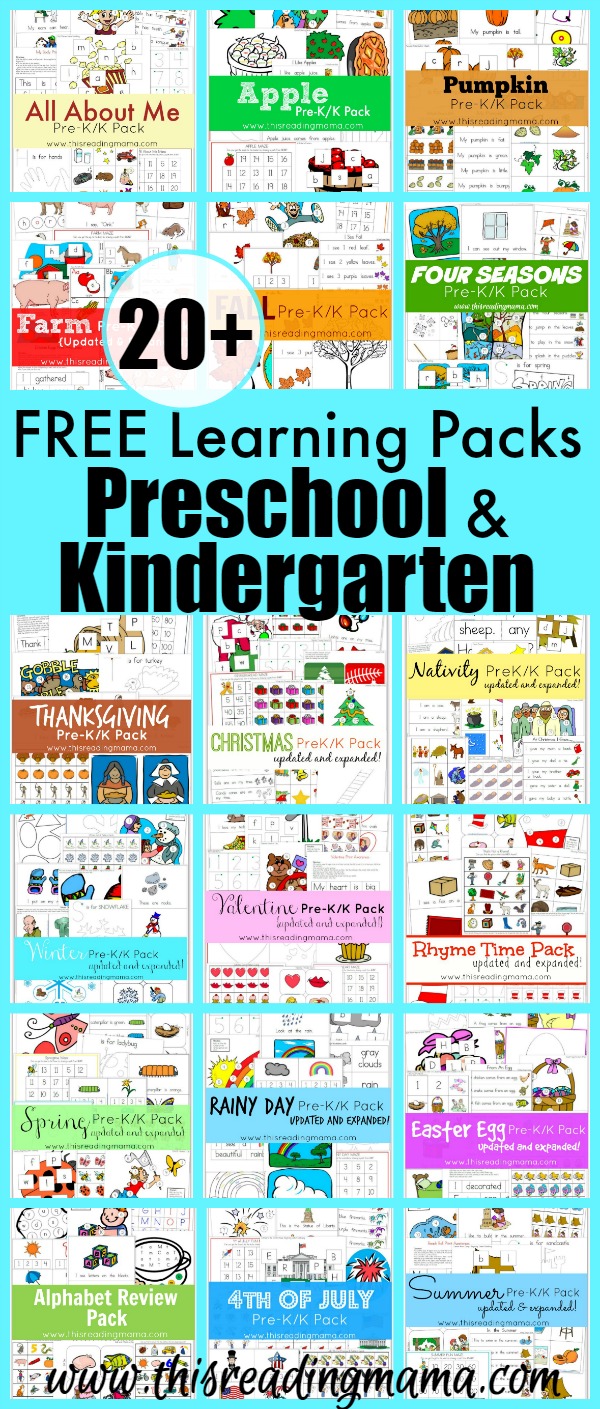 FREE 20+ PreK-K Learning Packs
