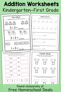 FREE ADDITION WORKSHEETS K-1: (instant download)