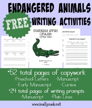 FREE Endangered Animals Writing pack