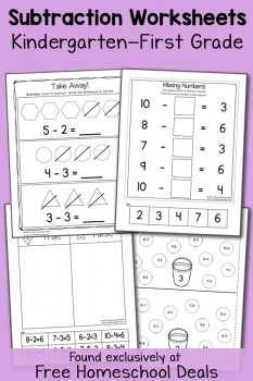 FREE K-1 SUBTRACTION WORKSHEETS (instant download)