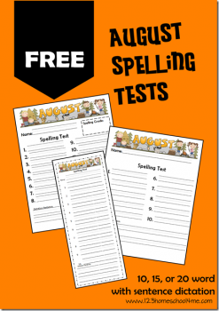 FREE August Spelling Test Printables