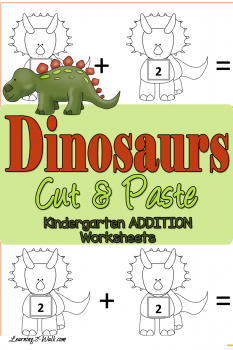 FREE Dinosaurs Cut and Paste Addition Worksheets