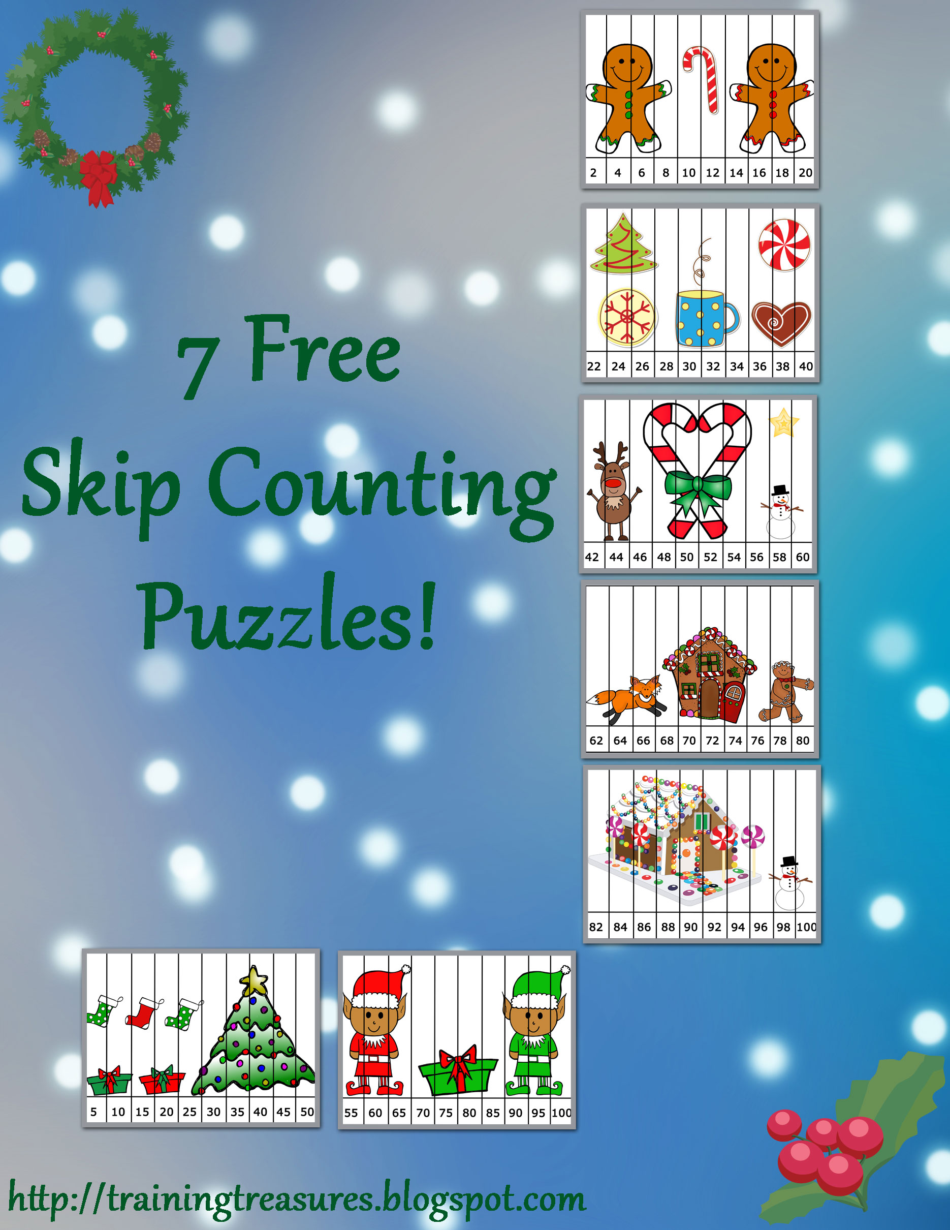 FREE Christmas Skip Counting Puzzles