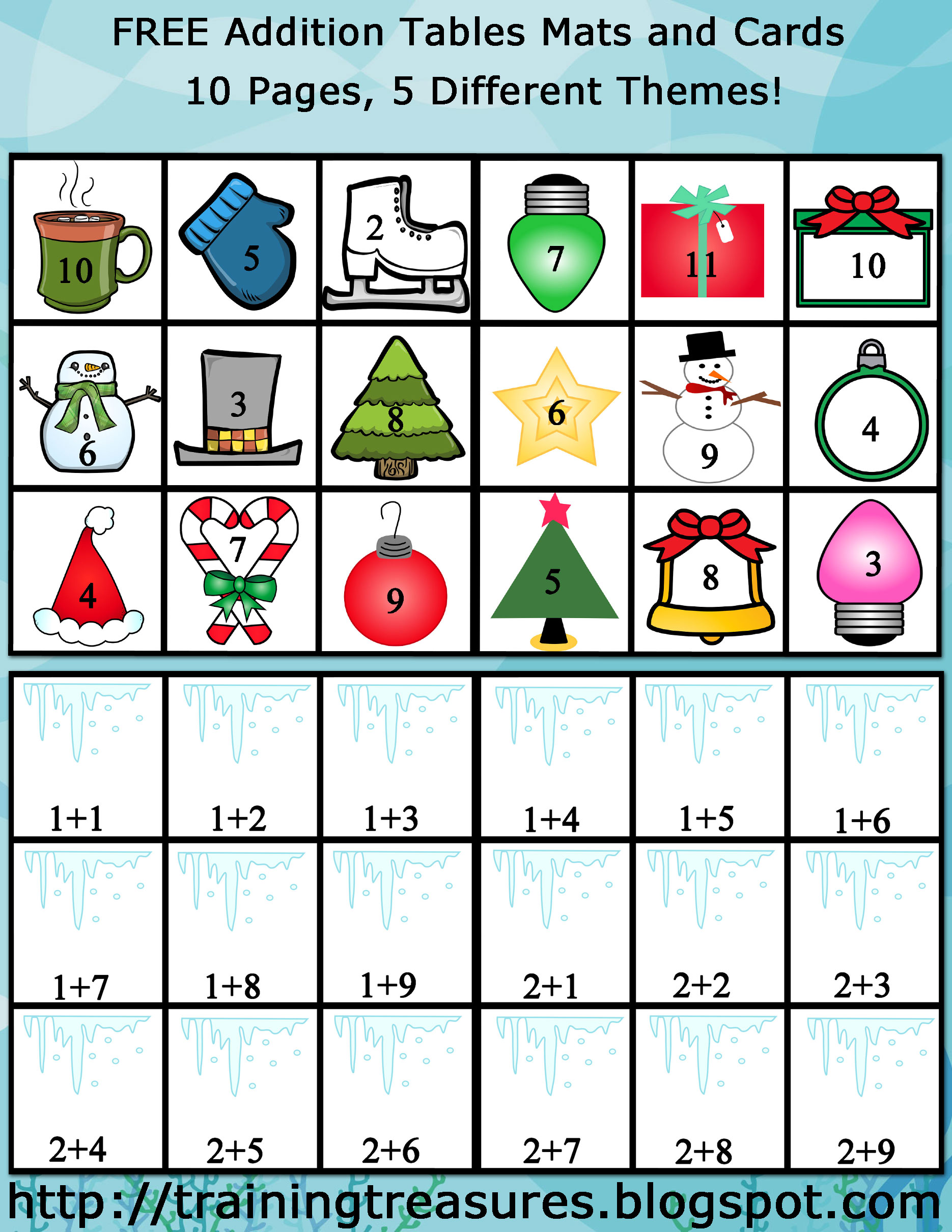 FREE Winter and Christmas Themed Addition Mats