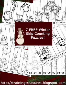 FREE Christmas and Winter Skip Counting Puzzles