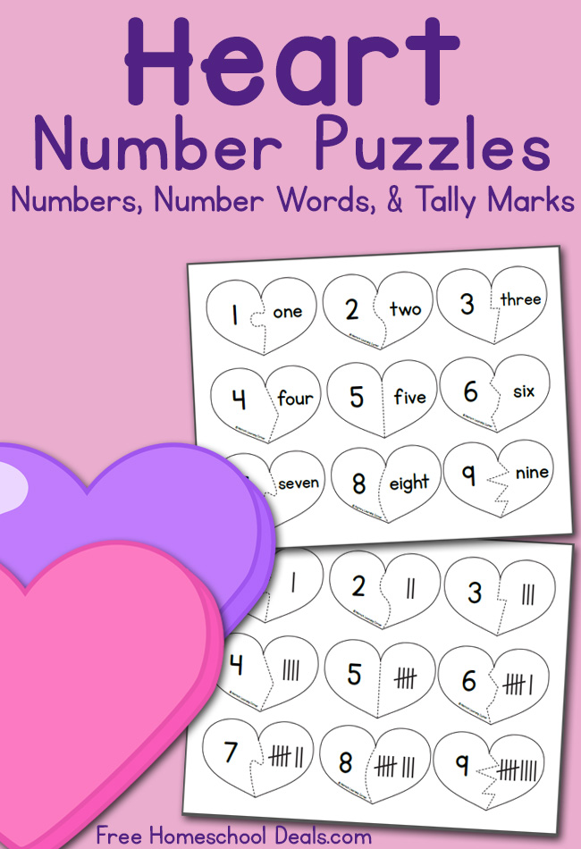 FREE VALENTINE'S HEART NUMBER PUZZLE CARDS (Instant Download!)
