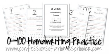 FREE Set of 0-100 Handwriting Practice Pages