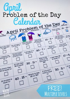 FREE April Math Problem of the Day Printables