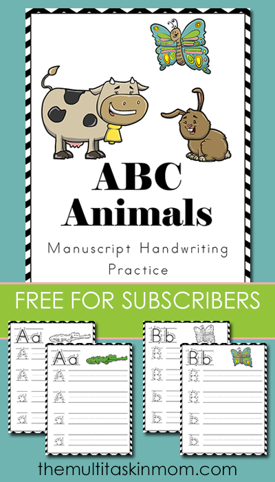 FREE ABC Animals Handwriting Manuscript Practice Pack
