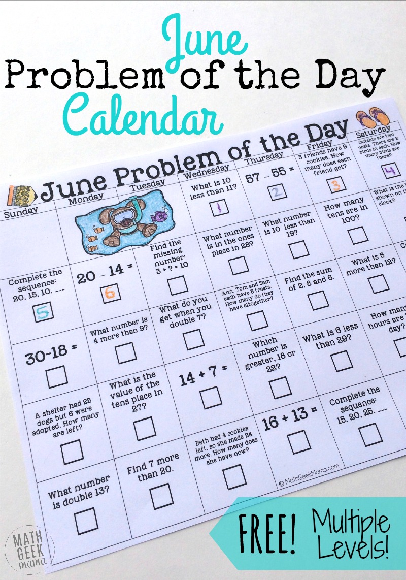 FREE June Problem of the Day Math Printables