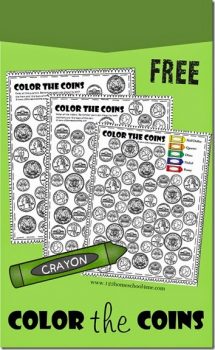 FREE Color the Coin Worksheets