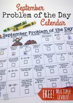 FREE September Math Calendar of the Day