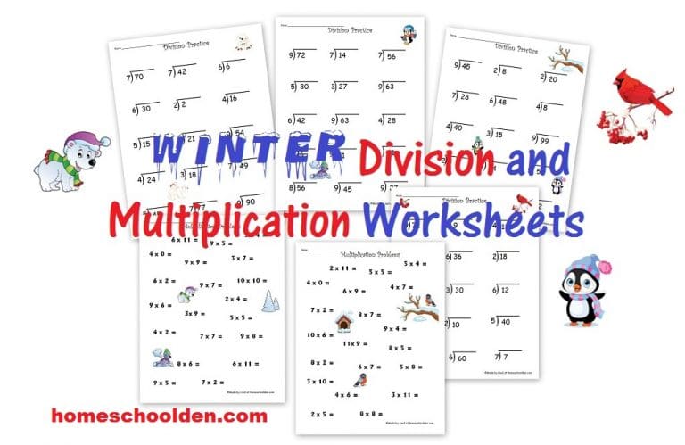 Free Winter Division and Multiplication Worksheets