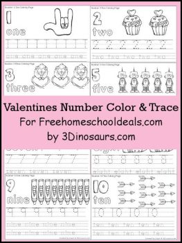 FREE VALENTINES NUMBER COLOR & TRACING PRINTABLES (Instant Download)