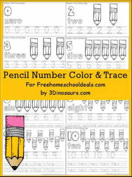 Free Pencil Number Color & Trace Printables
