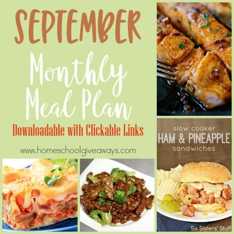 Free September Monthly Meal Plan | Free Homeschool Deals